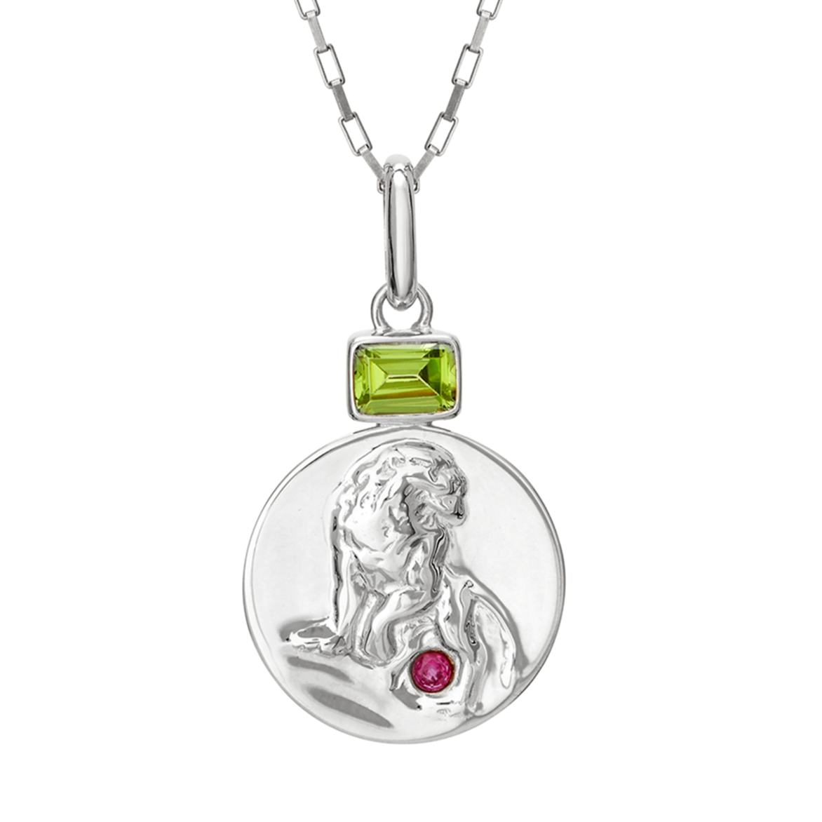 Sterling Silver Leo Coin Pendant Necklace With Birthstones